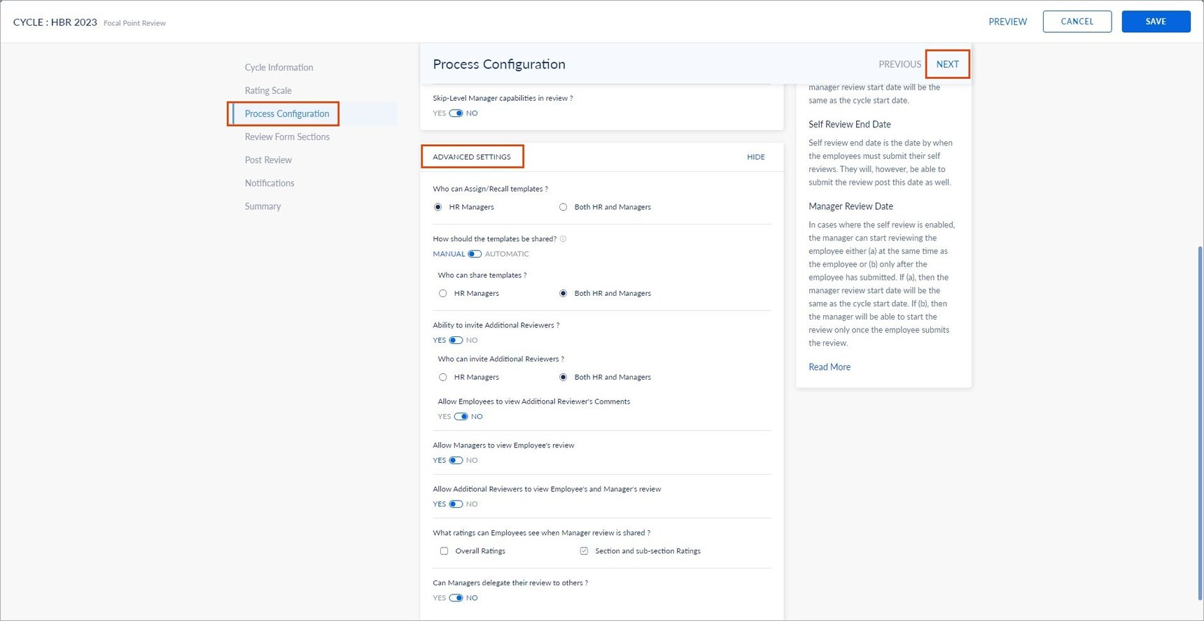 Create performance review cycle